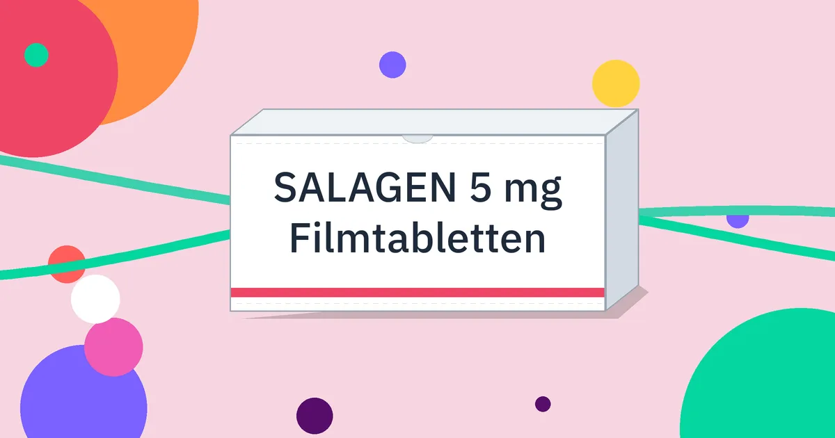 Symbolbild: Packung mit der Aufschrift SALAGEN 5 mg Filmtabletten (PZN 10629609) – Verfügbarkeit und Bezug in Apotheken in Frankfurt am Main