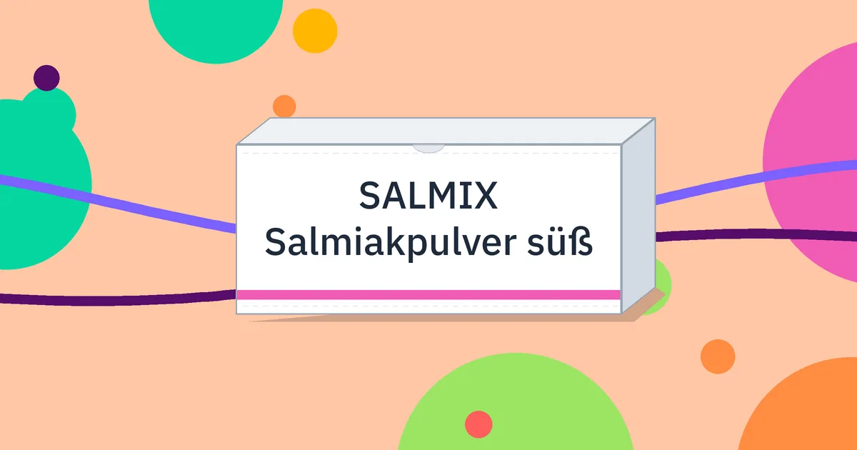 Symbolbild: Packung mit der Aufschrift SALMIX Salmiakpulver süß (PZN 11526478) – Verfügbarkeit und Bezug in Apotheken in Frankfurt am Main