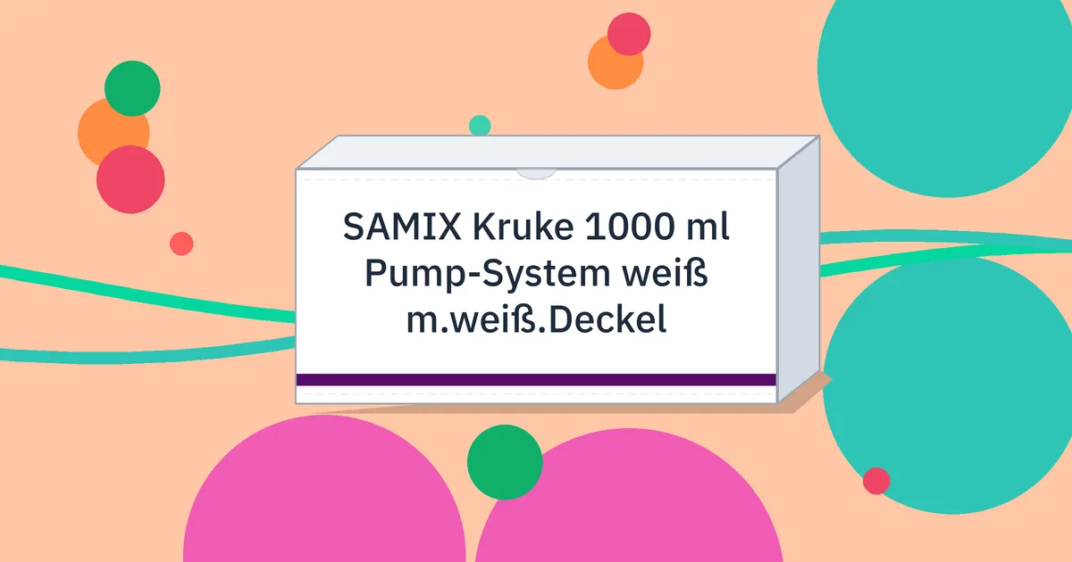 Symbolbild: Packung mit der Aufschrift SAMIX Kruke 1000 ml Pump-System weiß m.weiß.Deckel (PZN 11480977) – Verfügbarkeit und Bezug in Apotheken in Frankfurt am Main