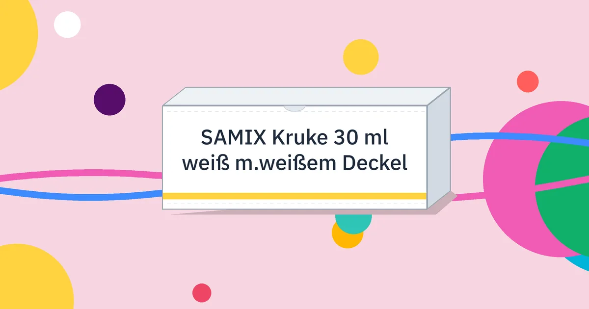 Symbolbild: Packung mit der Aufschrift SAMIX Kruke 30 ml weiß m.weißem Deckel (PZN 19987687) – Verfügbarkeit und Bezug in Apotheken in Frankfurt am Main
