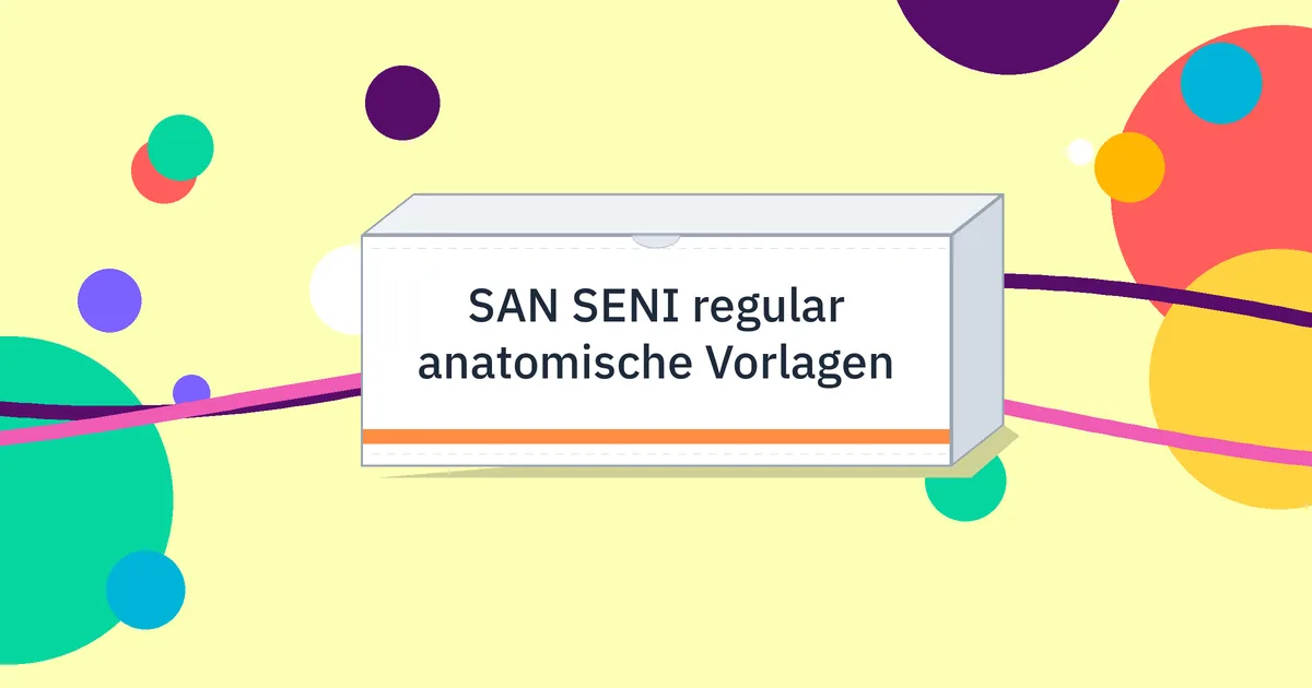 Symbolbild: Packung mit der Aufschrift SAN SENI regular anatomische Vorlagen (PZN 12665325) – Verfügbarkeit und Bezug in Apotheken in Frankfurt am Main