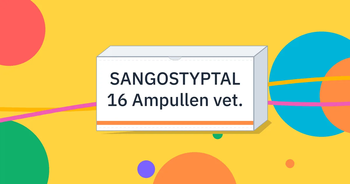 Symbolbild: Packung mit der Aufschrift SANGOSTYPTAL 16 Ampullen vet. (PZN 04902573) – Verfügbarkeit und Bezug in Apotheken in Frankfurt am Main