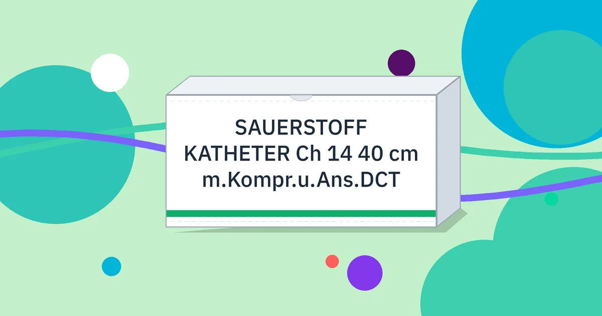 Symbolbild: Packung mit der Aufschrift SAUERSTOFF KATHETER Ch 14 40 cm m.Kompr.u.Ans.DCT (PZN 02918179) – Verfügbarkeit und Bezug in Apotheken in Frankfurt am Main