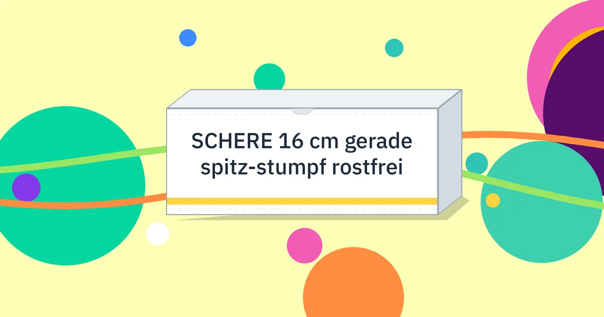 Symbolbild: Packung mit der Aufschrift SCHERE 16 cm gerade spitz-stumpf rostfrei (PZN 06804923) – Verfügbarkeit und Bezug in Apotheken in Frankfurt am Main
