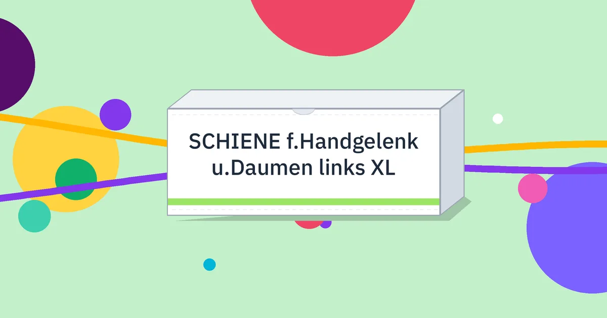 Symbolbild: Packung mit der Aufschrift SCHIENE f.Handgelenk u.Daumen links XL (PZN 19070374) – Verfügbarkeit und Bezug in Apotheken in Frankfurt am Main