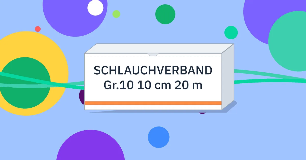 Symbolbild: Packung mit der Aufschrift SCHLAUCHVERBAND Gr.10 10 cm 20 m (PZN 08822345) – Verfügbarkeit und Bezug in Apotheken in Frankfurt am Main