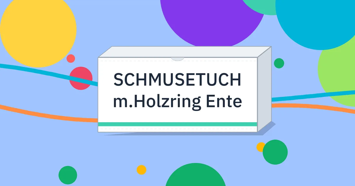 Symbolbild: Packung mit der Aufschrift SCHMUSETUCH m.Holzring Ente (PZN 09291223) – Verfügbarkeit und Bezug in Apotheken in Frankfurt am Main