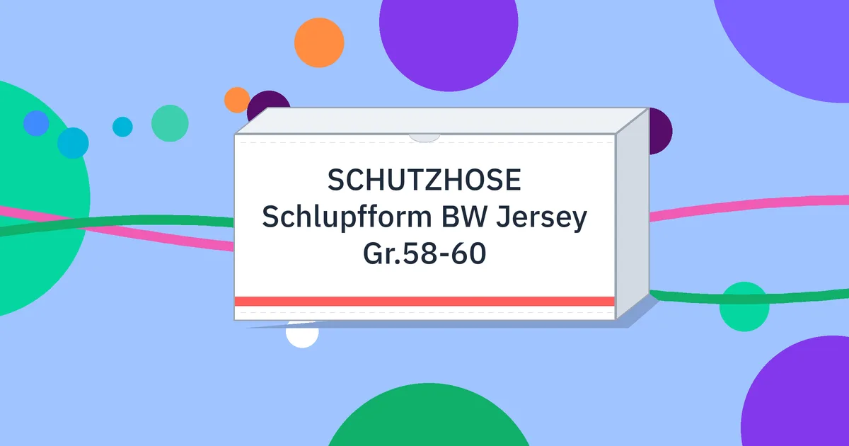 Symbolbild: Packung mit der Aufschrift SCHUTZHOSE Schlupfform BW Jersey Gr.58-60 (PZN 00523695) – Verfügbarkeit und Bezug in Apotheken in Frankfurt am Main