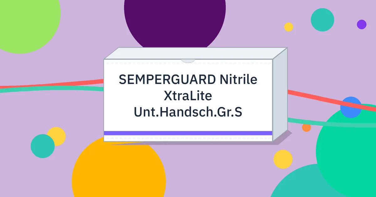 Symbolbild: Packung mit der Aufschrift SEMPERGUARD Nitrile XtraLite Unt.Handsch.Gr.S (PZN 11171176) – Verfügbarkeit und Bezug in Apotheken in Frankfurt am Main