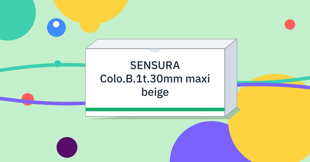 Symbolbild: Packung mit der Aufschrift SENSURA Colo.B.1t.30mm maxi beige (PZN 03029375) – Verfügbarkeit und Bezug in Apotheken in Frankfurt am Main