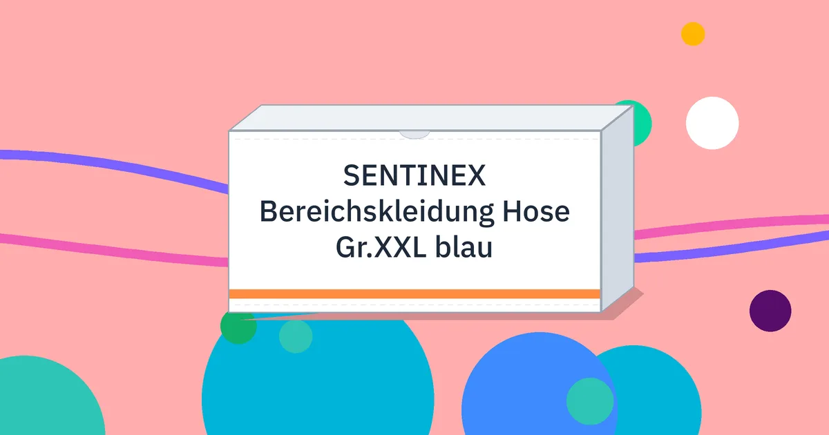 Symbolbild: Packung mit der Aufschrift SENTINEX Bereichskleidung Hose Gr.XXL blau (PZN 09286446) – Verfügbarkeit und Bezug in Apotheken in Frankfurt am Main