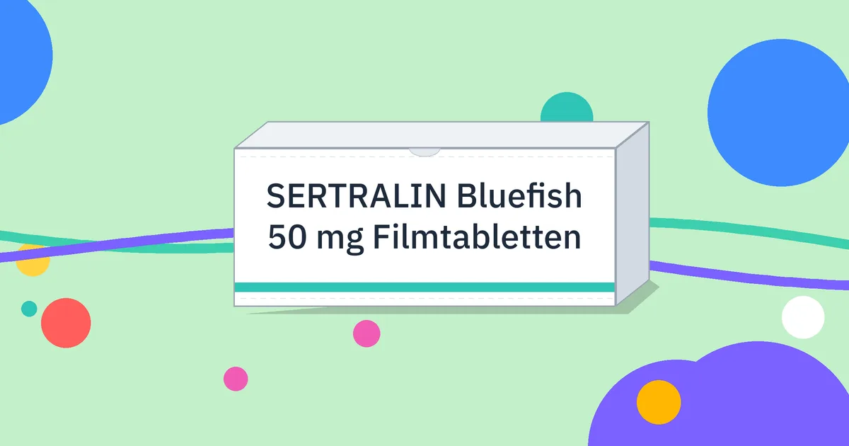 Symbolbild: Packung mit der Aufschrift SERTRALIN Bluefish 50 mg Filmtabletten (PZN 03531235) – Verfügbarkeit und Bezug in Apotheken in Frankfurt am Main