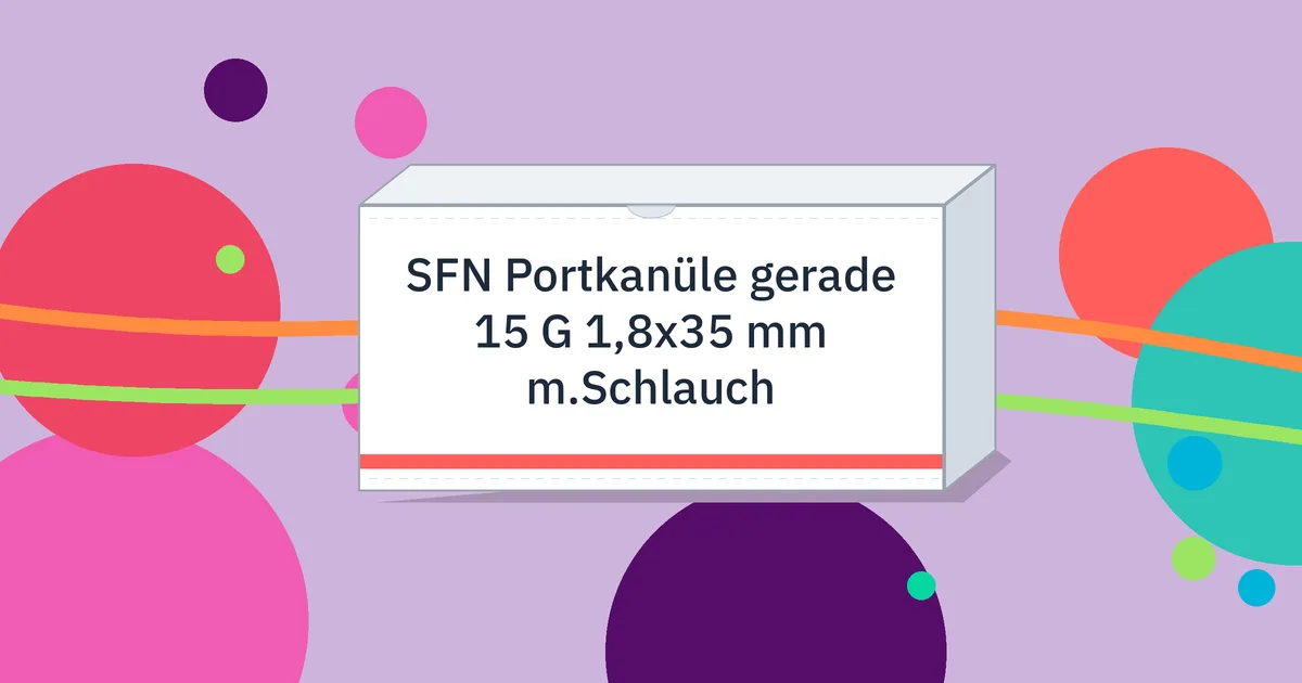 Symbolbild: Packung mit der Aufschrift SFN Portkanüle gerade 15 G 1,8x35 mm m.Schlauch (PZN 12363630) – Verfügbarkeit und Bezug in Apotheken in Frankfurt am Main