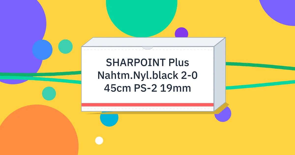 Symbolbild: Packung mit der Aufschrift SHARPOINT Plus Nahtm.Nyl.black 2-0 45cm PS-2 19mm (PZN 17984319) – Verfügbarkeit und Bezug in Apotheken in Frankfurt am Main