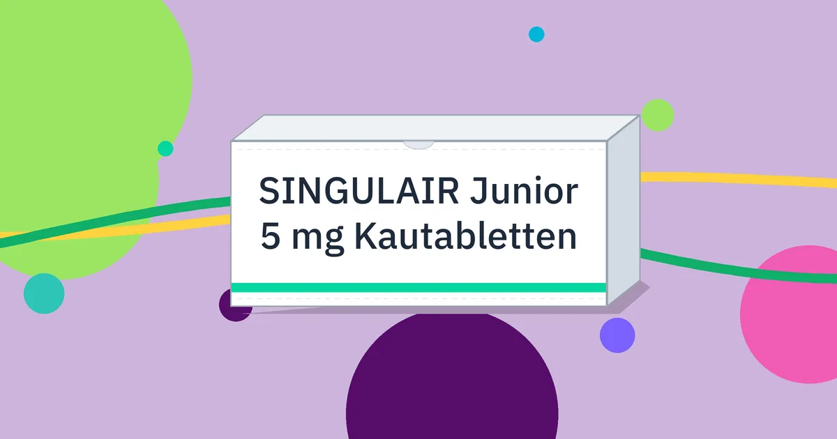 Symbolbild: Packung mit der Aufschrift SINGULAIR Junior 5 mg Kautabletten (PZN 08758541) – Verfügbarkeit und Bezug in Apotheken in Frankfurt am Main
