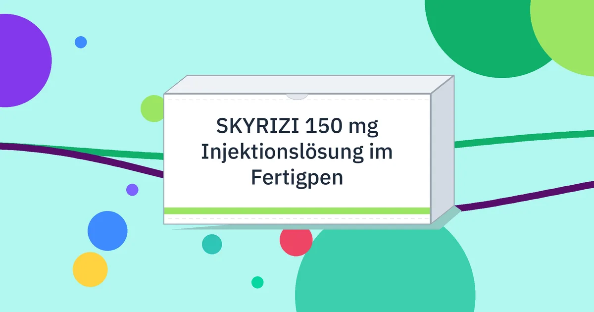 Symbolbild: Packung mit der Aufschrift SKYRIZI 150 mg Injektionslösung im Fertigpen (PZN 16902070) – Verfügbarkeit und Bezug in Apotheken in Frankfurt am Main