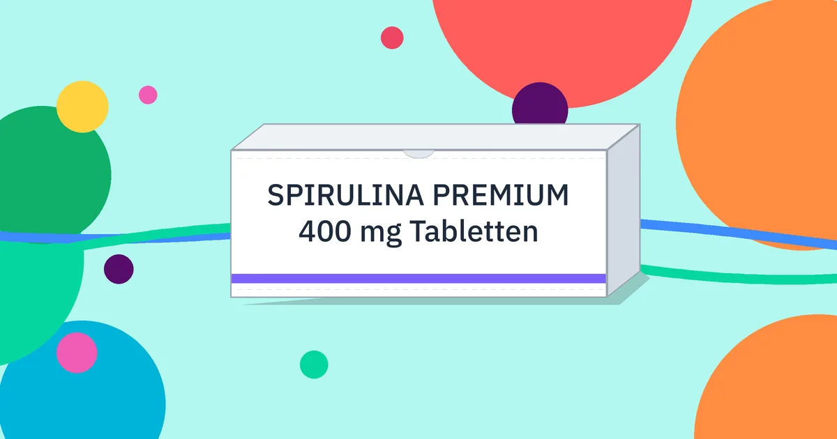 Symbolbild: Packung mit der Aufschrift SPIRULINA PREMIUM 400 mg Tabletten (PZN 09463807) – Verfügbarkeit und Bezug in Apotheken in Frankfurt am Main
