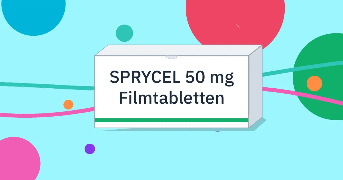 Symbolbild: Packung mit der Aufschrift SPRYCEL 50 mg Filmtabletten (PZN 15612542) – Verfügbarkeit und Bezug in Apotheken in Frankfurt am Main