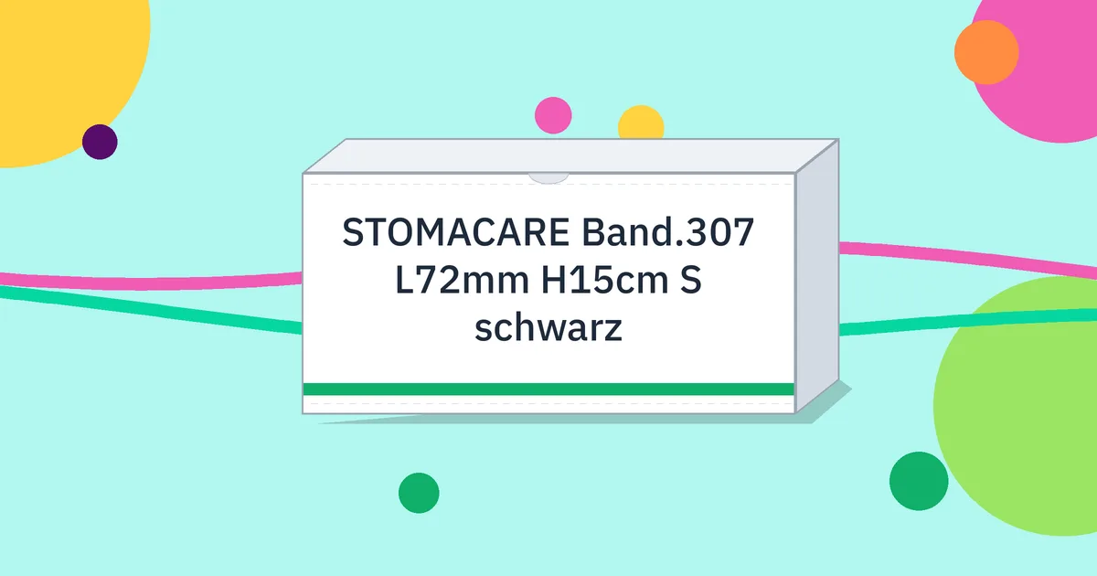 Symbolbild: Packung mit der Aufschrift STOMACARE Band.307 L72mm H15cm S schwarz (PZN 09437075) – Verfügbarkeit und Bezug in Apotheken in Frankfurt am Main
