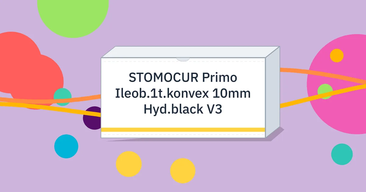 Symbolbild: Packung mit der Aufschrift STOMOCUR Primo Ileob.1t.konvex 10mm Hyd.black V3 (PZN 19536803) – Verfügbarkeit und Bezug in Apotheken in Frankfurt am Main