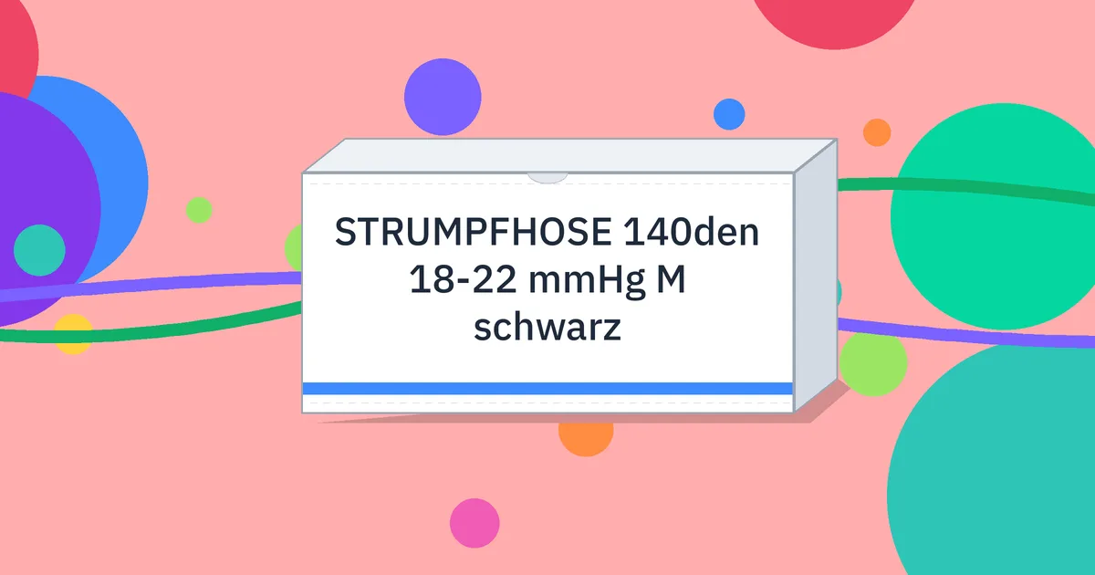 Symbolbild: Packung mit der Aufschrift STRUMPFHOSE 140den 18-22 mmHg M schwarz (PZN 19072812) – Verfügbarkeit und Bezug in Apotheken in Frankfurt am Main