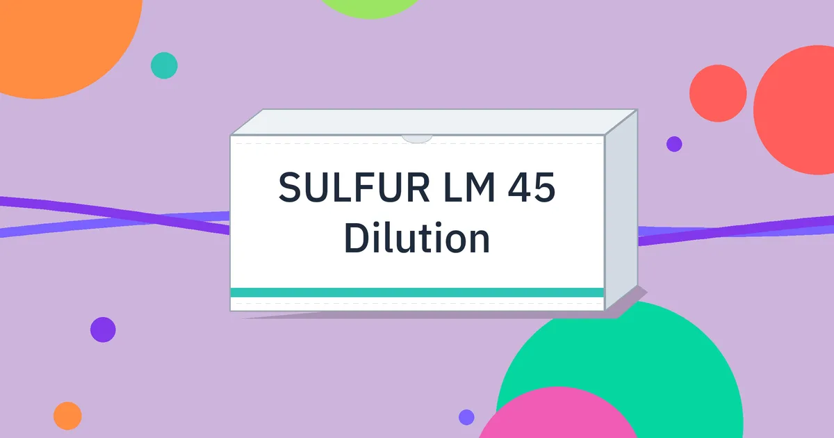 Symbolbild: Packung mit der Aufschrift SULFUR LM 45 Dilution (PZN 13210147) – Verfügbarkeit und Bezug in Apotheken in Frankfurt am Main