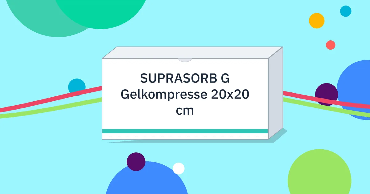 Symbolbild: Packung mit der Aufschrift SUPRASORB G Gelkompresse 20x20 cm (PZN 03946539) – Verfügbarkeit und Bezug in Apotheken in Frankfurt am Main