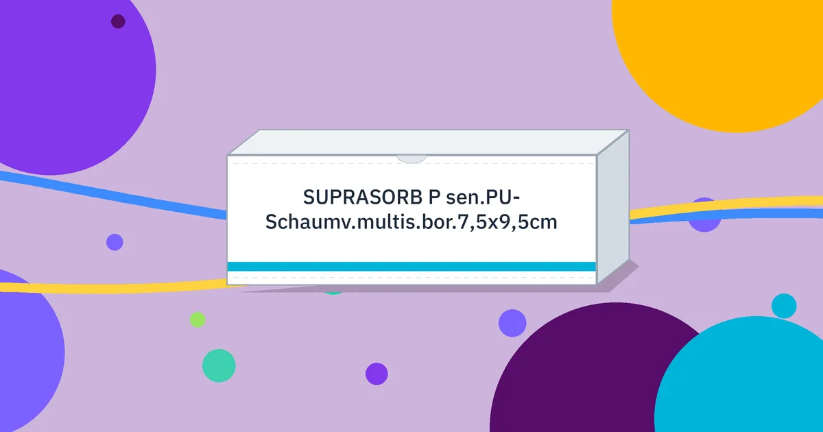 Symbolbild: Packung mit der Aufschrift SUPRASORB P sen.PU-Schaumv.multis.bor.7,5x9,5cm (PZN 20544653) – Verfügbarkeit und Bezug in Apotheken in Frankfurt am Main