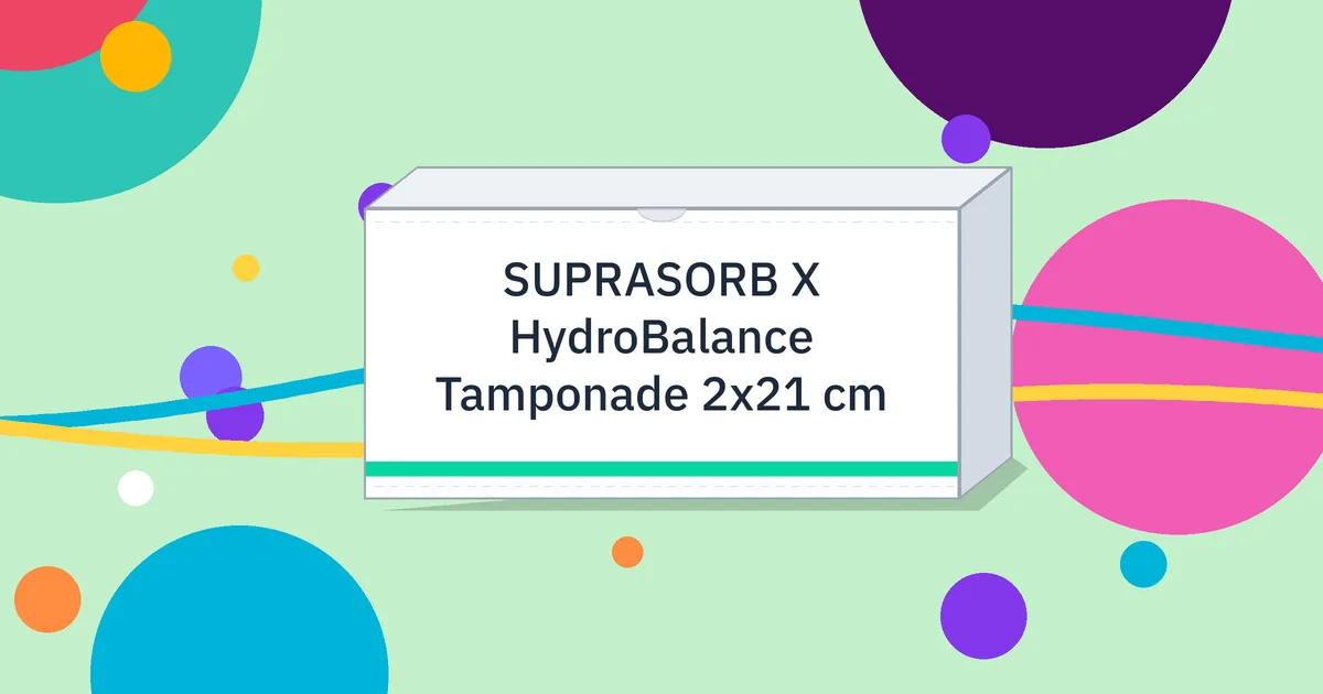 Symbolbild: Packung mit der Aufschrift SUPRASORB X HydroBalance Tamponade 2x21 cm (PZN 14438355) – Verfügbarkeit und Bezug in Apotheken in Frankfurt am Main