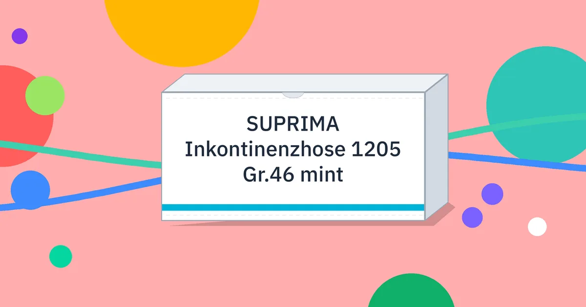 Symbolbild: Packung mit der Aufschrift SUPRIMA Inkontinenzhose 1205 Gr.46 mint (PZN 07631471) – Verfügbarkeit und Bezug in Apotheken in Frankfurt am Main