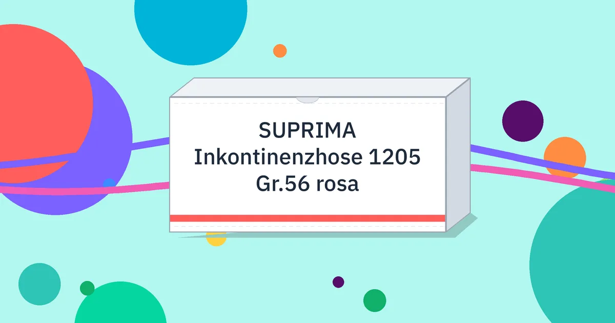 Symbolbild: Packung mit der Aufschrift SUPRIMA Inkontinenzhose 1205 Gr.56 rosa (PZN 03019767) – Verfügbarkeit und Bezug in Apotheken in Frankfurt am Main