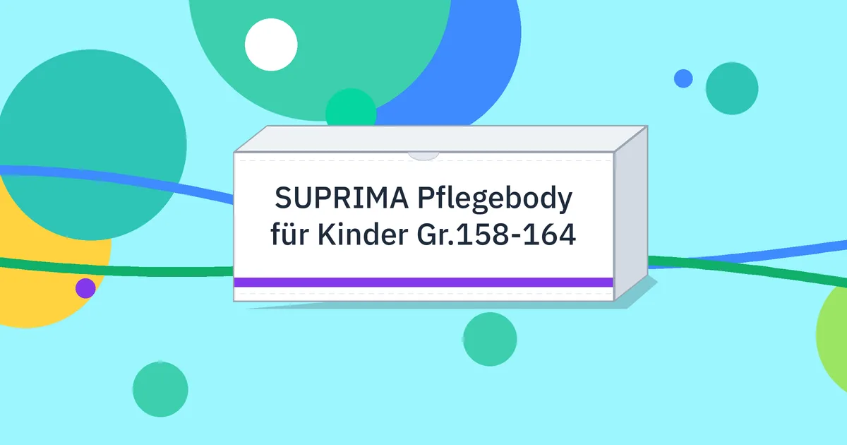 Symbolbild: Packung mit der Aufschrift SUPRIMA Pflegebody für Kinder Gr.158-164 (PZN 07595605) – Verfügbarkeit und Bezug in Apotheken in Frankfurt am Main