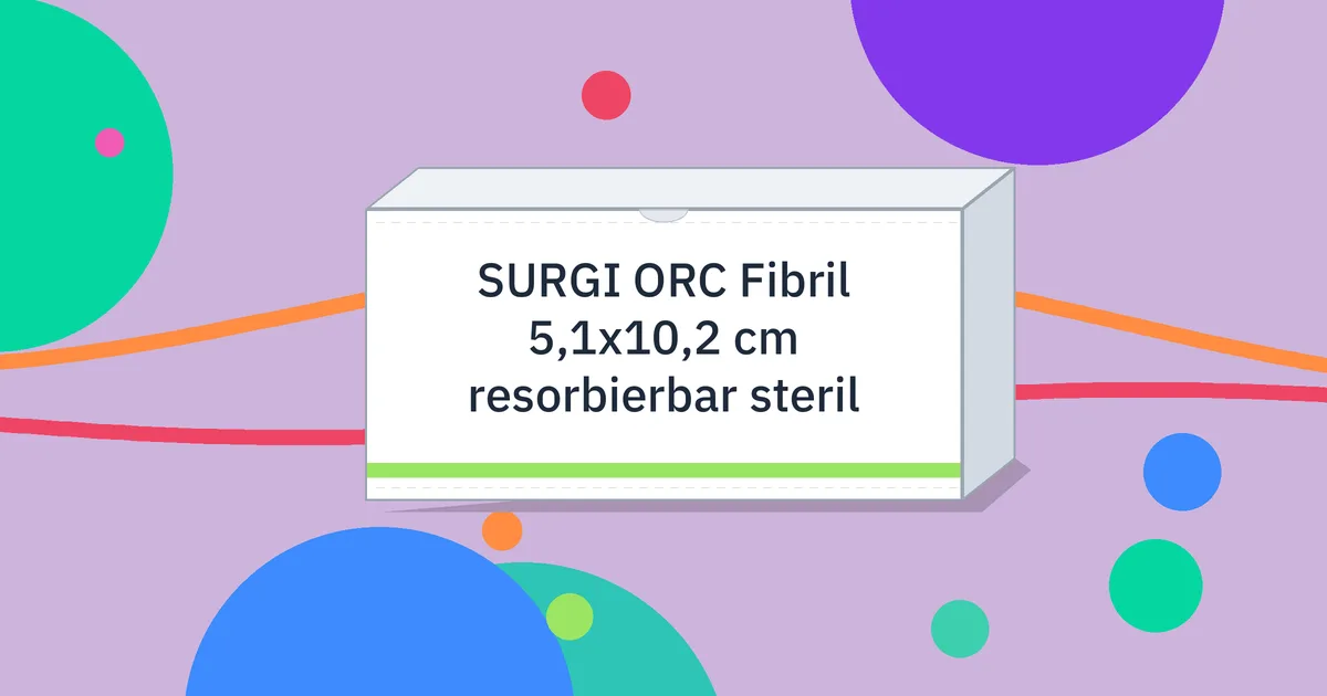 Symbolbild: Packung mit der Aufschrift SURGI ORC Fibril 5,1x10,2 cm resorbierbar steril (PZN 18741435) – Verfügbarkeit und Bezug in Apotheken in Frankfurt am Main