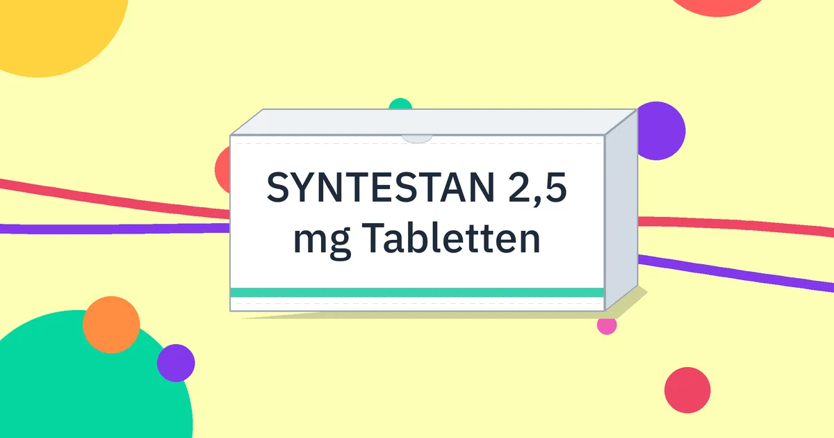 Symbolbild: Packung mit der Aufschrift SYNTESTAN 2,5 mg Tabletten (PZN 02338111) – Verfügbarkeit und Bezug in Apotheken in Frankfurt am Main