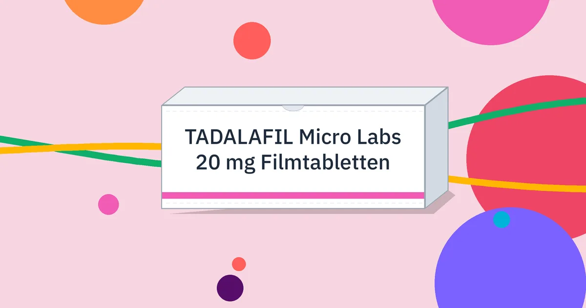 Symbolbild: Packung mit der Aufschrift TADALAFIL Micro Labs 20 mg Filmtabletten (PZN 18136088) – Verfügbarkeit und Bezug in Apotheken in Frankfurt am Main