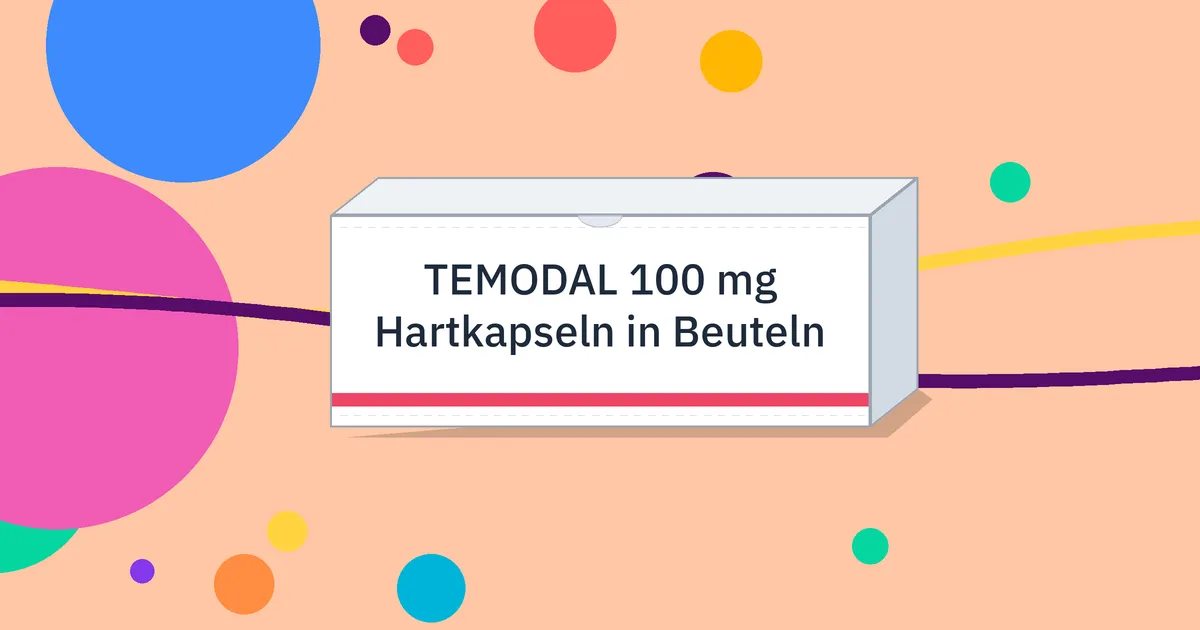 Symbolbild: Packung mit der Aufschrift TEMODAL 100 mg Hartkapseln in Beuteln (PZN 05548777) – Verfügbarkeit und Bezug in Apotheken in Frankfurt am Main