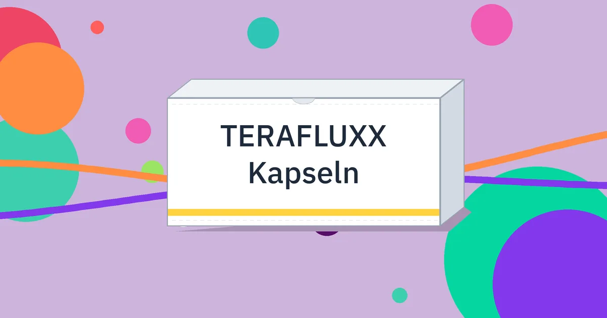 Symbolbild: Packung mit der Aufschrift TERAFLUXX Kapseln (PZN 10713296) – Verfügbarkeit und Bezug in Apotheken in Frankfurt am Main