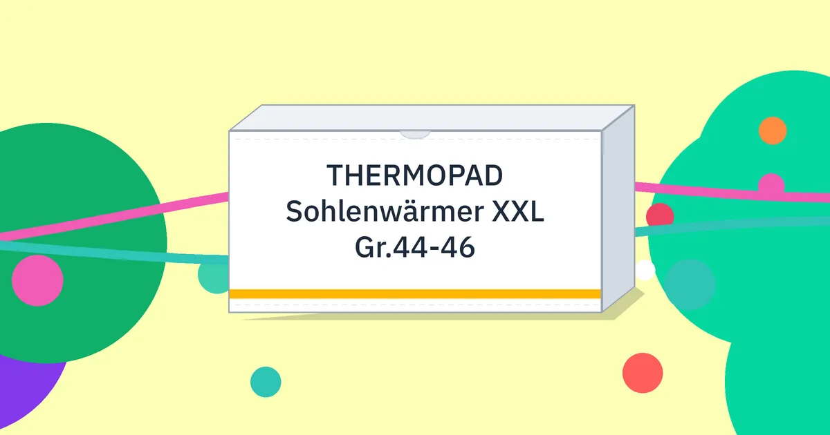 Symbolbild: Packung mit der Aufschrift THERMOPAD Sohlenwärmer XXL Gr.44-46 (PZN 19079694) – Verfügbarkeit und Bezug in Apotheken in Frankfurt am Main