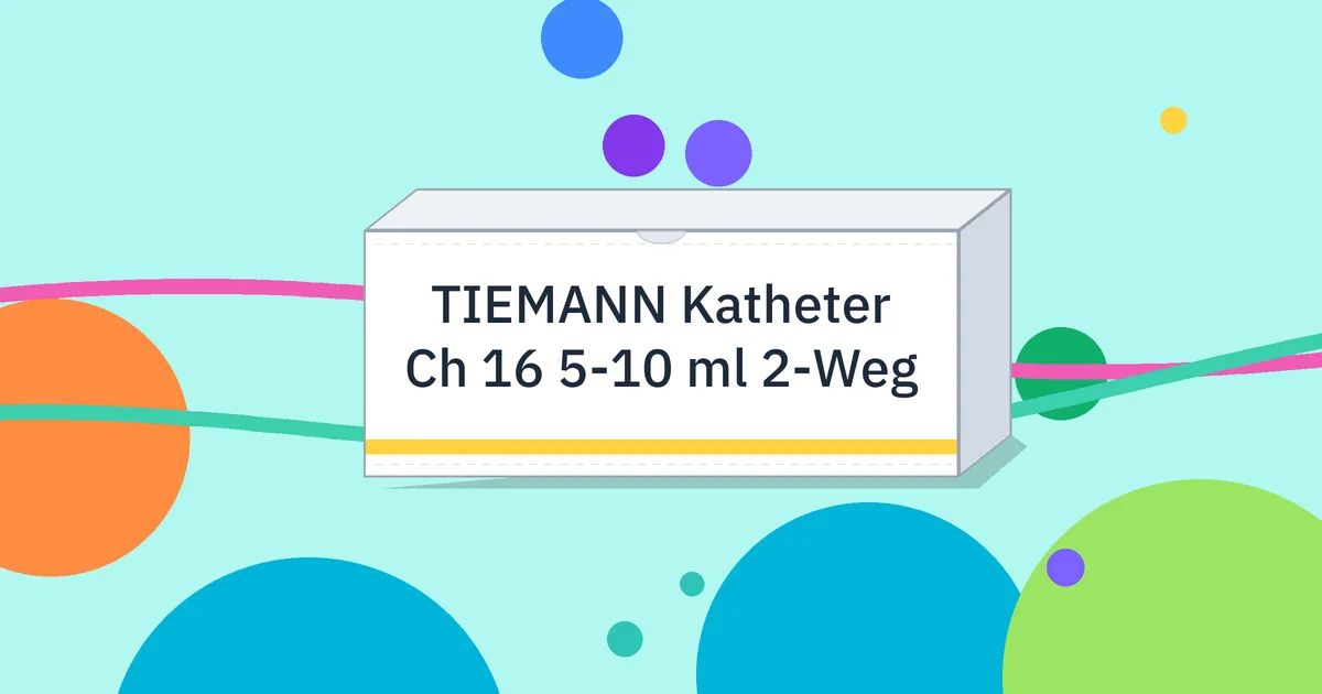Symbolbild: Packung mit der Aufschrift TIEMANN Katheter Ch 16 5-10 ml 2-Weg (PZN 04366347) – Verfügbarkeit und Bezug in Apotheken in Frankfurt am Main