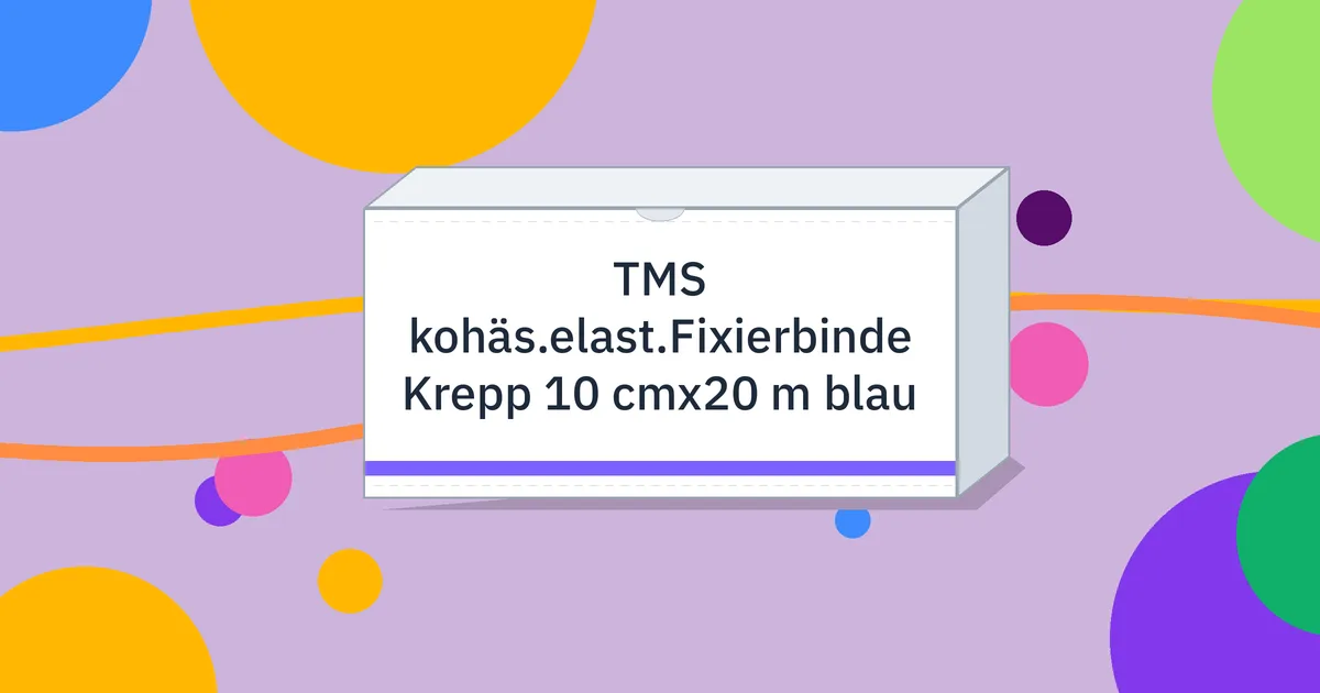Symbolbild: Packung mit der Aufschrift TMS kohäs.elast.Fixierbinde Krepp 10 cmx20 m blau (PZN 18316519) – Verfügbarkeit und Bezug in Apotheken in Frankfurt am Main