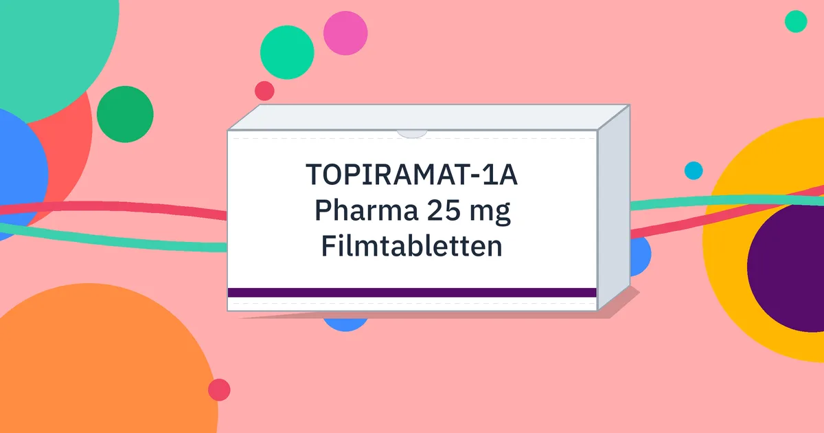 Symbolbild: Packung mit der Aufschrift TOPIRAMAT-1A Pharma 25 mg Filmtabletten (PZN 05369164) – Verfügbarkeit und Bezug in Apotheken in Frankfurt am Main