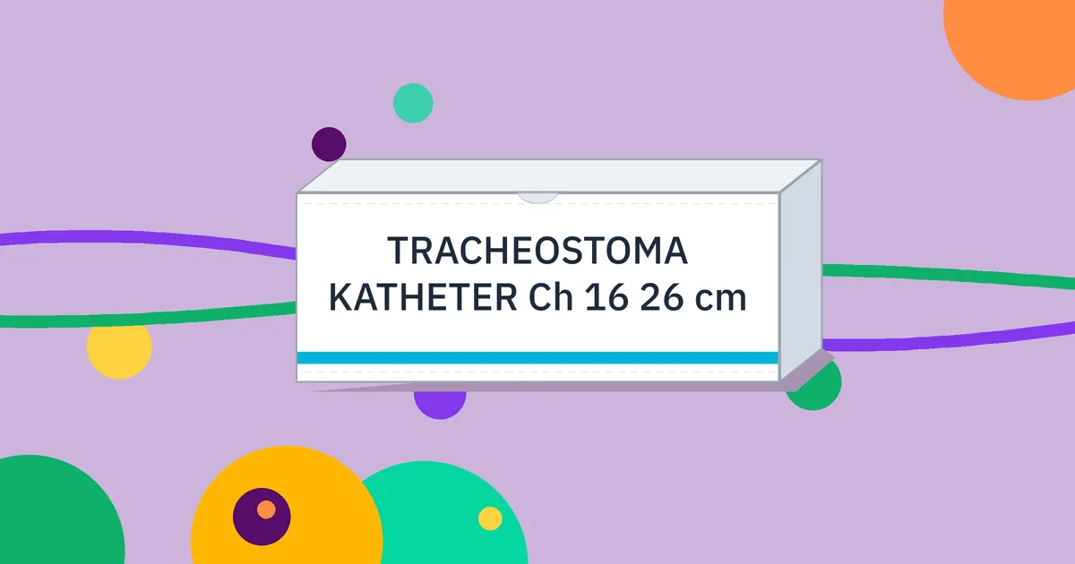 Symbolbild: Packung mit der Aufschrift TRACHEOSTOMA KATHETER Ch 16 26 cm (PZN 02167425) – Verfügbarkeit und Bezug in Apotheken in Frankfurt am Main