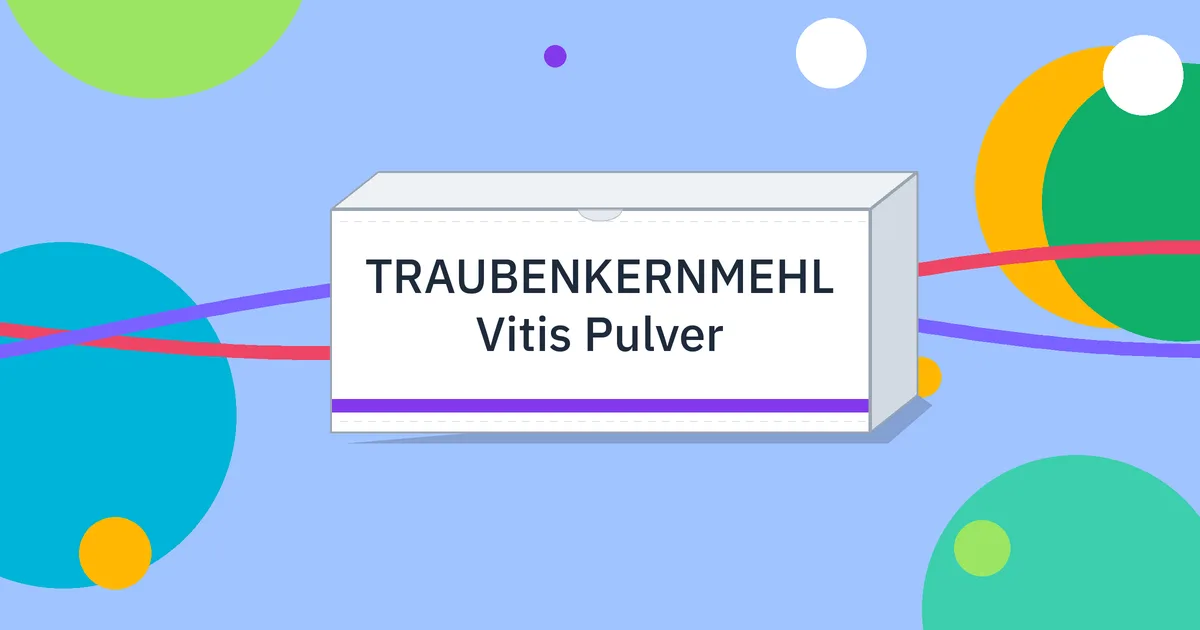 Symbolbild: Packung mit der Aufschrift TRAUBENKERNMEHL Vitis Pulver (PZN 19402818) – Verfügbarkeit und Bezug in Apotheken in Frankfurt am Main