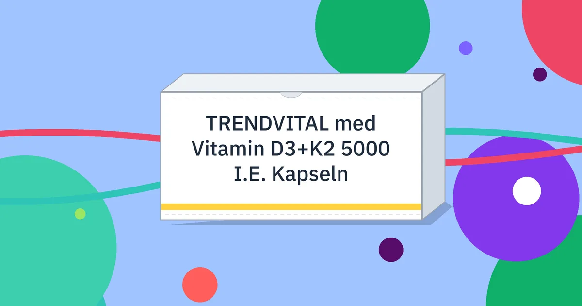 Symbolbild: Packung mit der Aufschrift TRENDVITAL med Vitamin D3+K2 5000 I.E. Kapseln (PZN 13332703) – Verfügbarkeit und Bezug in Apotheken in Frankfurt am Main