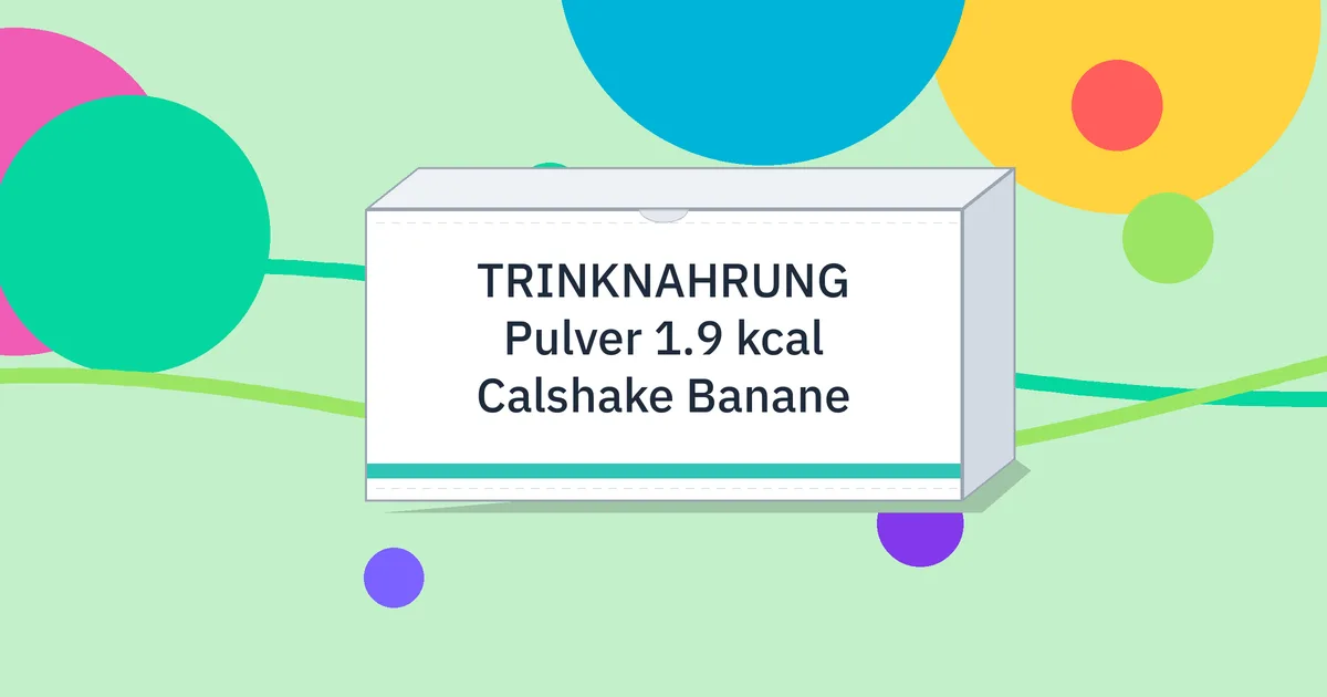 Symbolbild: Packung mit der Aufschrift TRINKNAHRUNG Pulver 1.9 kcal Calshake Banane (PZN 13968648) – Verfügbarkeit und Bezug in Apotheken in Frankfurt am Main