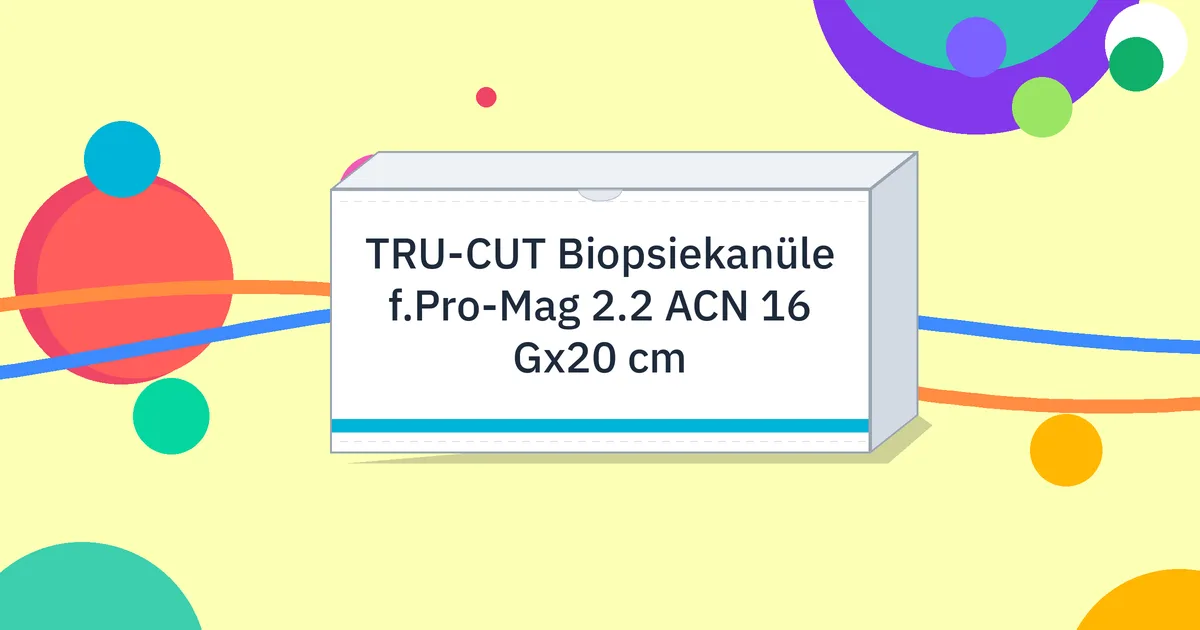 Symbolbild: Packung mit der Aufschrift TRU-CUT Biopsiekanüle f.Pro-Mag 2.2 ACN 16 Gx20 cm (PZN 07096606) – Verfügbarkeit und Bezug in Apotheken in Frankfurt am Main