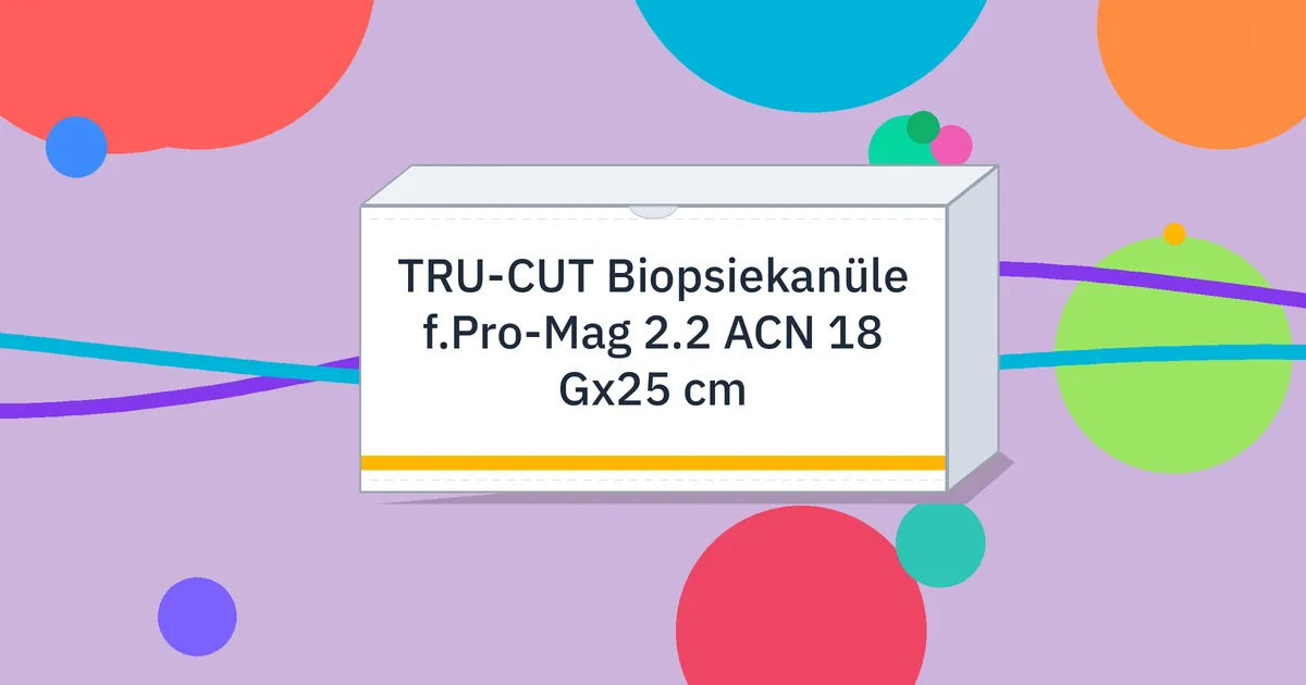 Symbolbild: Packung mit der Aufschrift TRU-CUT Biopsiekanüle f.Pro-Mag 2.2 ACN 18 Gx25 cm (PZN 07096635) – Verfügbarkeit und Bezug in Apotheken in Frankfurt am Main