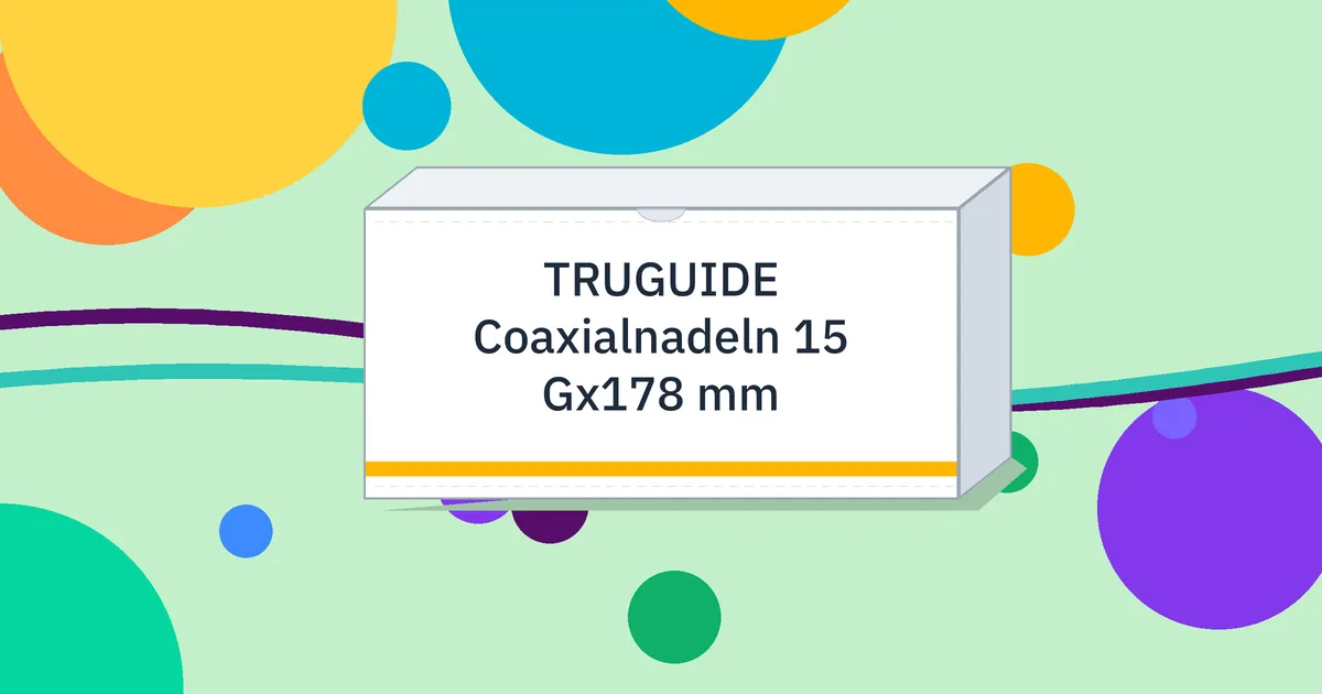Symbolbild: Packung mit der Aufschrift TRUGUIDE Coaxialnadeln 15 Gx178 mm (PZN 03477122) – Verfügbarkeit und Bezug in Apotheken in Frankfurt am Main