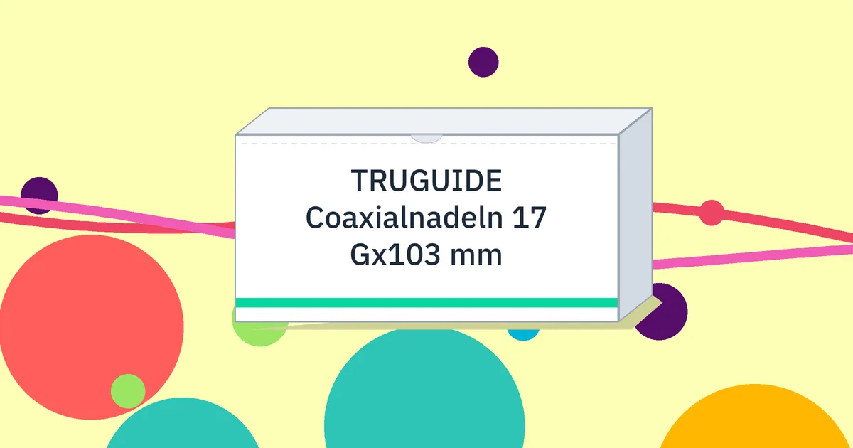 Symbolbild: Packung mit der Aufschrift TRUGUIDE Coaxialnadeln 17 Gx103 mm (PZN 03406168) – Verfügbarkeit und Bezug in Apotheken in Frankfurt am Main