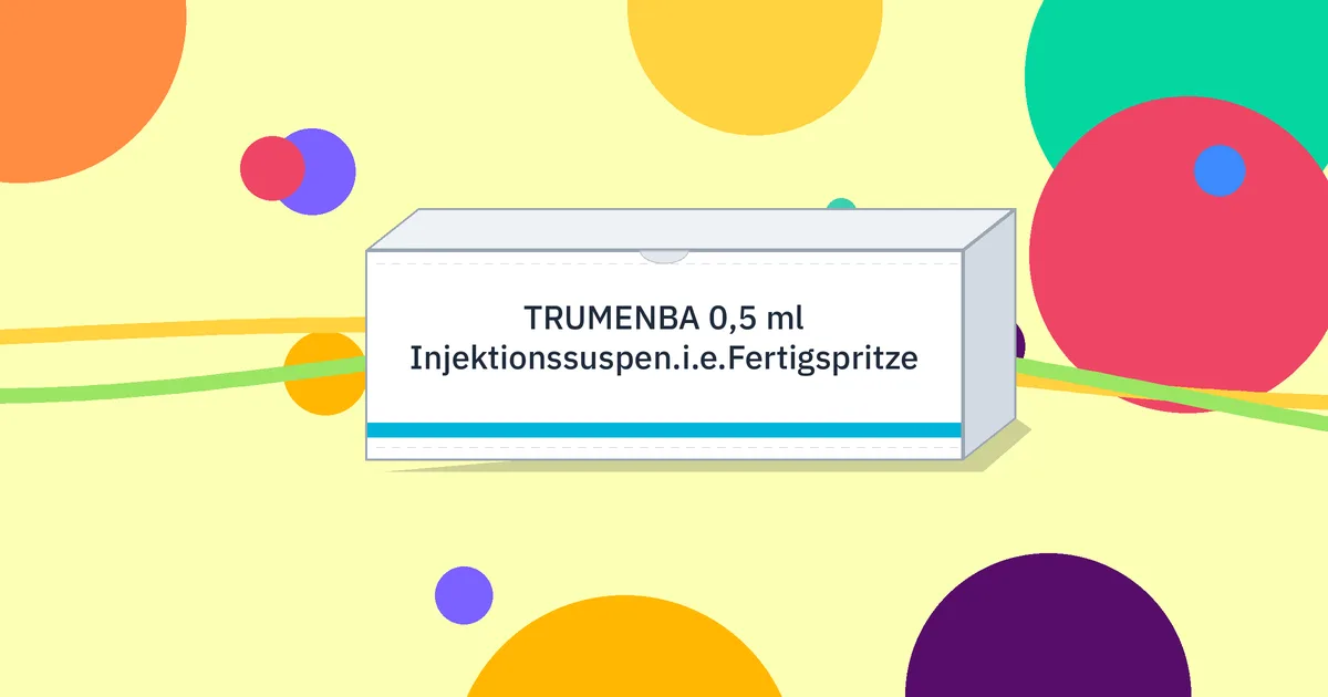 Symbolbild: Packung mit der Aufschrift TRUMENBA 0,5 ml Injektionssuspen.i.e.Fertigspritze (PZN 16136055) – Verfügbarkeit und Bezug in Apotheken in Frankfurt am Main